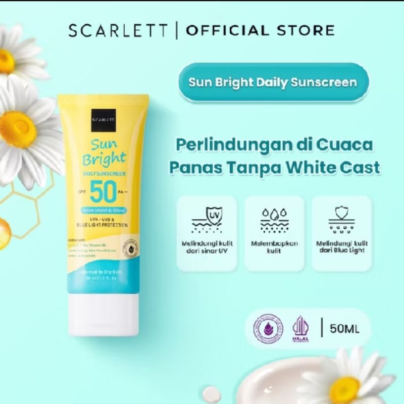 Jual Scarlett Whitening Sunscreen Sun Bright Daily SPF50 PA+++ 50ml | Shopee Indonesia