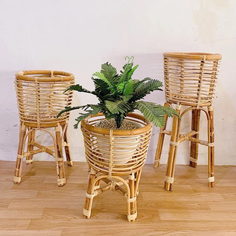 Jual Standing Pot Rotan Finishing Mengkilap / Tempat Vas Bunga Rattan ...