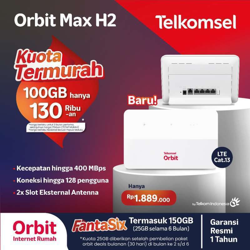 Jual Telkomsel Orbit Max H2 Modem WiFi 4G High Speed Bonus Data 150GB ...