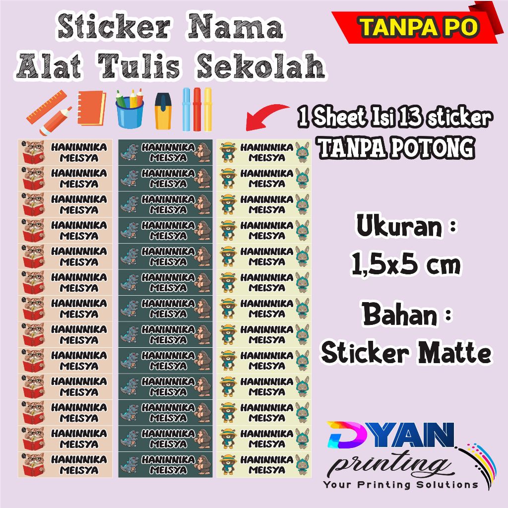 Jual 13 PCS STICKER NAMA ALAT TULIS SEKOLAH , TANPA CUTTING | Shopee ...