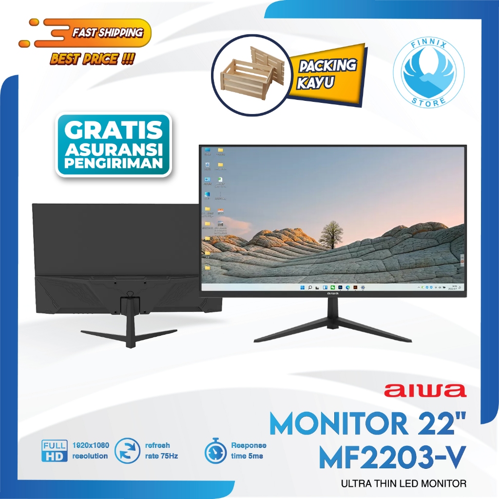 Jual (+Packing Kayu) Aiwa Monitor LED MF2203-V 22" Inch 75Hz VGA FHD ...