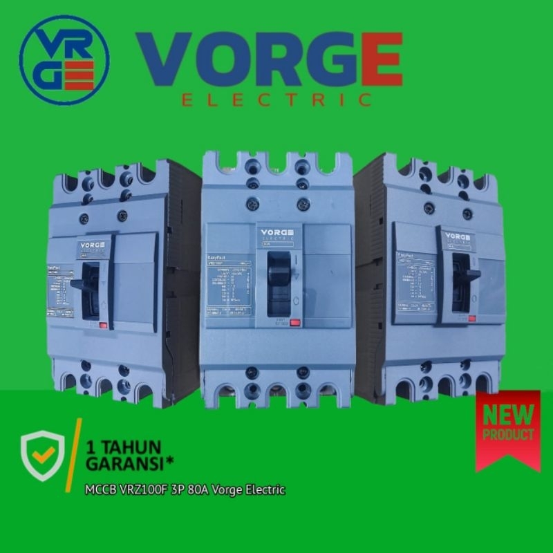 Jual MCCB Breaker VORGE VRZ100F 3P 100A 80A 75A 60A 50A 3Pole 3Phase setara EZC100F 3 P 3 Pole 3 ...