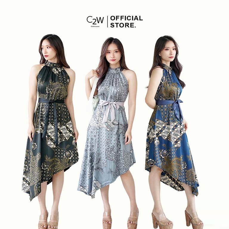 Jual C2W Clothtowear Dress Batik Wanita All Size Satin Women's Clothes 640-YSY | Shopee Indonesia
