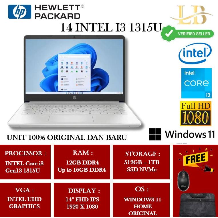 Jual Laptop Hp 14 Intel Core I3 1315U RAM 16GB SSD 1TB 14 Inch FHD IPS ...