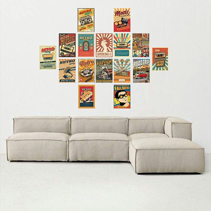 Jual Poster Dinding Kamar Retro 16 pcs ukuran A6,A5,A4,A3 Kertas Art ...