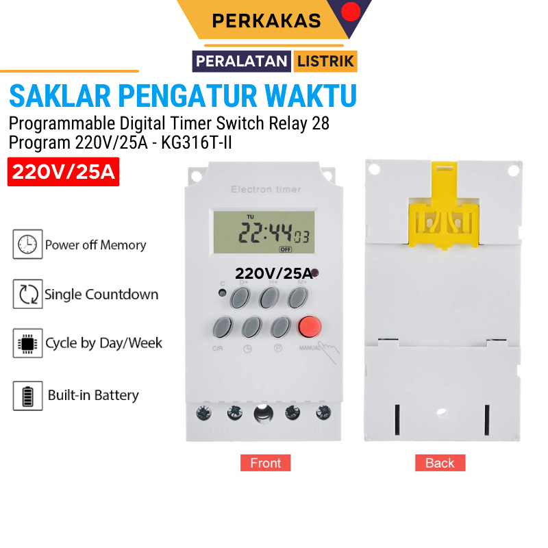 Jual KAMPA Programmable Digital Timer Switch Relay 28 Program 220V/25A ...