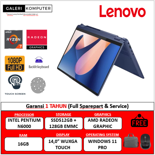 Jual LAPTOP 2IN1 LENOVO IDEAPAD FLEX 5 14 AMD RYZEN 7 7730U 16GB 1TB 14.0 WUXGA IPS TOUCH BL FP ...