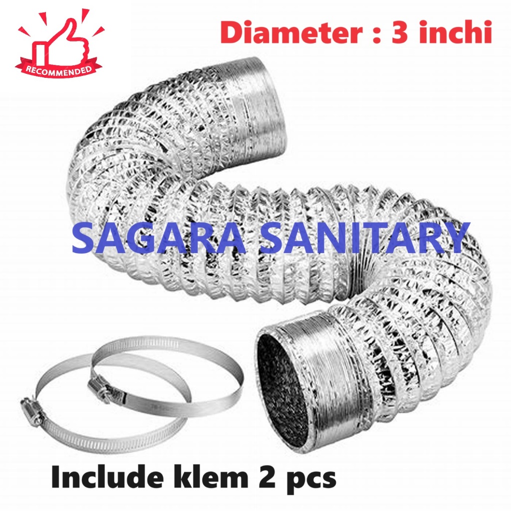 Jual 5 meter flexible ducting 3 inchi + klem 2 pcs / pipa cerobong asap ...