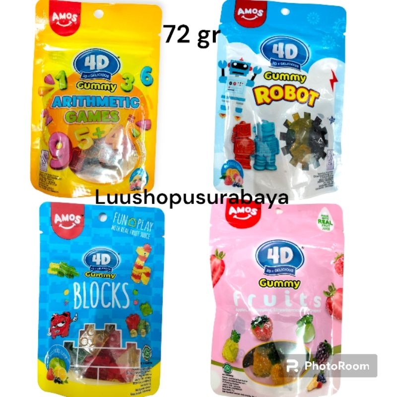Jual Amos 4D Permen Jelly 3D Blocks Fruits Robot Arithmetic 72gram ...
