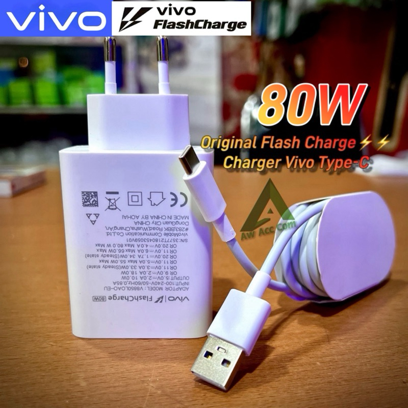 Jual Charger Vivo Type C FLASH CHARGE isi Daya Cepat 80W X50 X60 X70 ...
