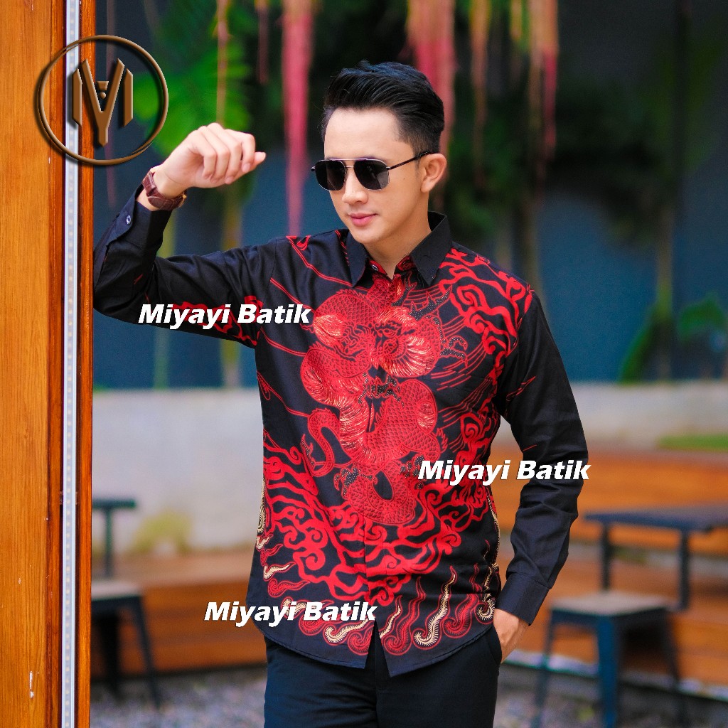 Jual Baju Batik Premium Motif Naga Merah Hitam Lapis Furing Erro ...