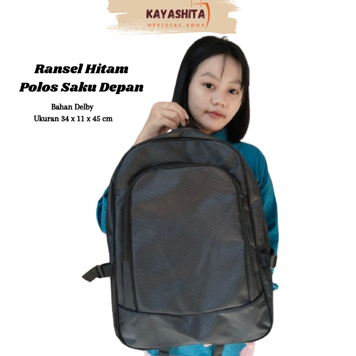 Jual Tas Sekolah Ransel Hitam Polos Dengan Saku Depan | Shopee Indonesia