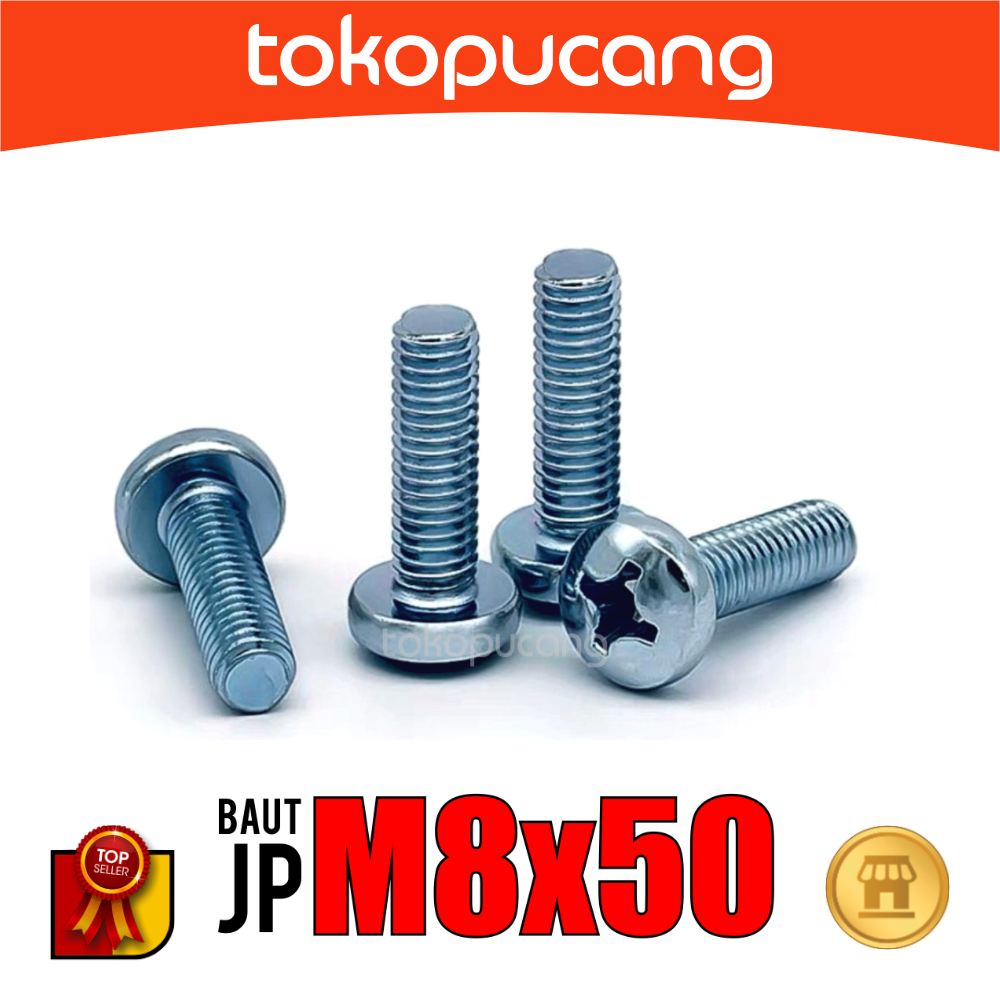 Jual 100pcs Baut JP M8X50 mm Baut Obeng Plus M8x50mm Baut Plus M8 x 50mm | Shopee Indonesia