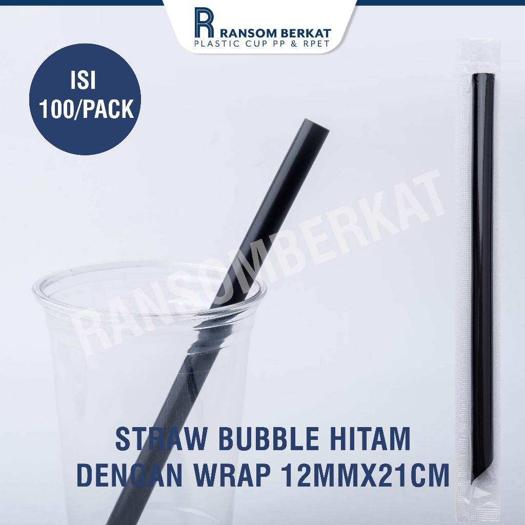Jual Sedotan Plastik Bubble Hitam Lancip Bungkus Plastik Straw ...