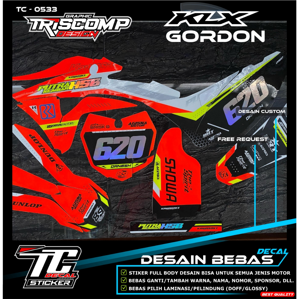Jual Decal sticker KLX Gordon Motif orange terbaru kombinasi Hologram ...
