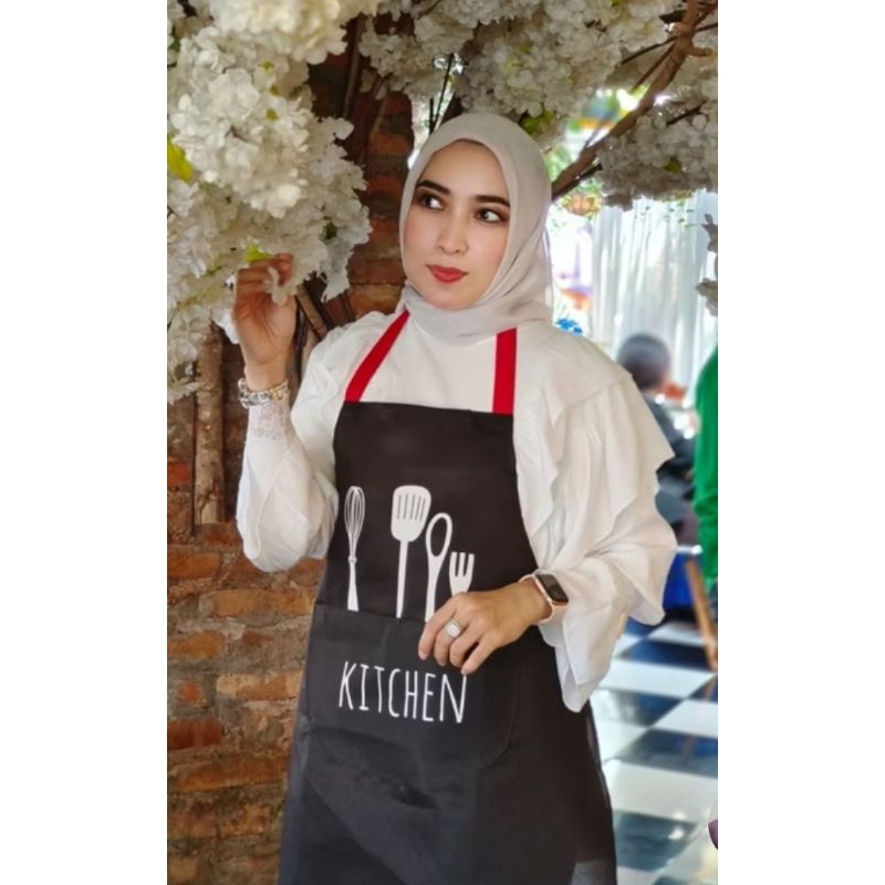 Jual Celemek memasak celemek Apron Dapur Black Kain Pelindung Pakaian ...