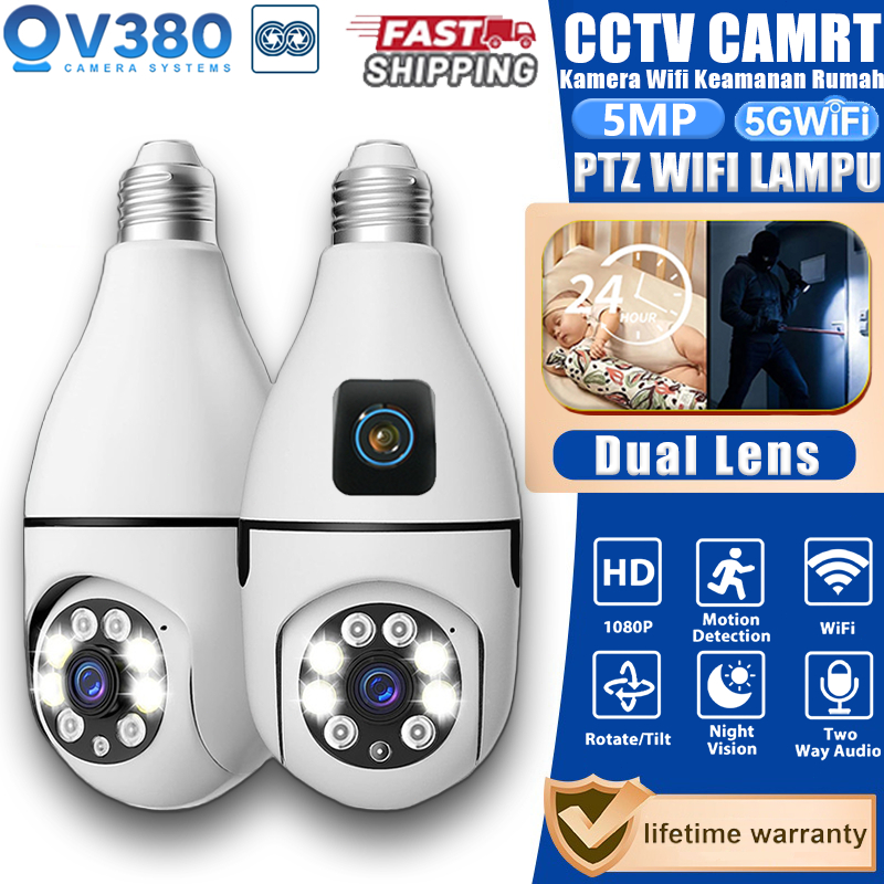 Jual Kamera CCTV Bohlam V380 Pro 5MP Jarak Jauh CCTV Lampu Dual Lens ...