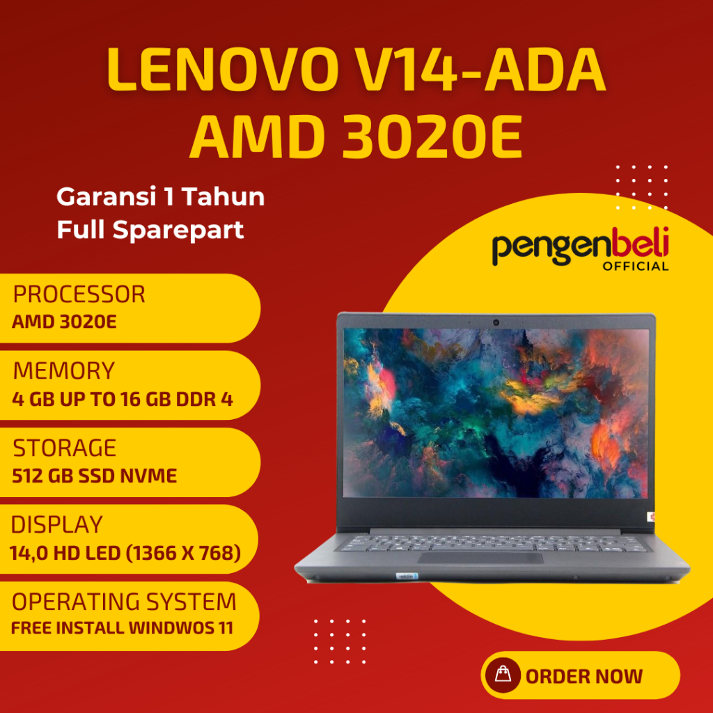 Jual LAPTOP LENOVO V14 ADA AMD 3020e - AMD RADEON GRAPHICS | RAM 16GB ...