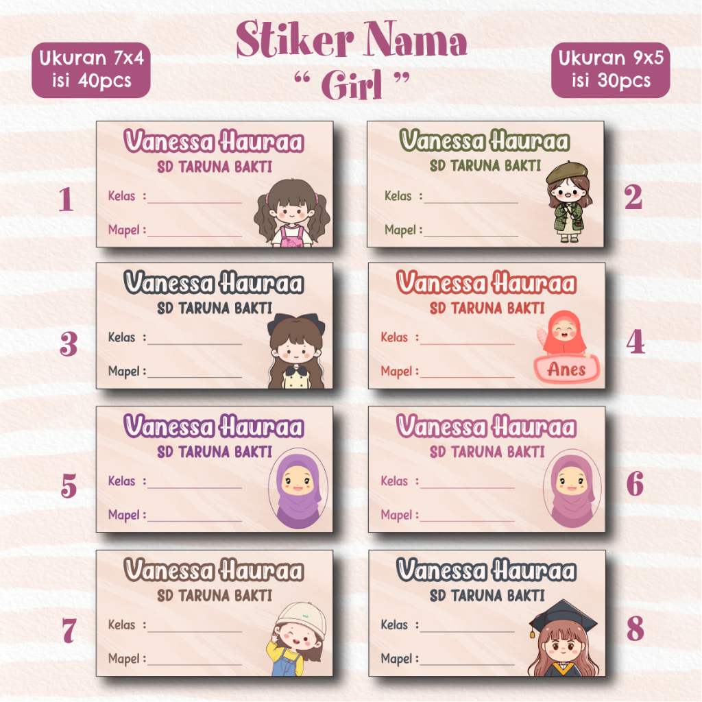 Jual Stiker Nama Custom Pelajaran / Stiker Nama Sekolah / Stiker Nama ...