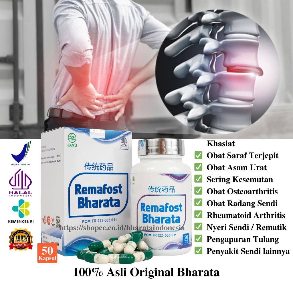 Jual Obat Syaraf Kejepit Asam Urat Rematik REMAFOST BHARATA Original ...