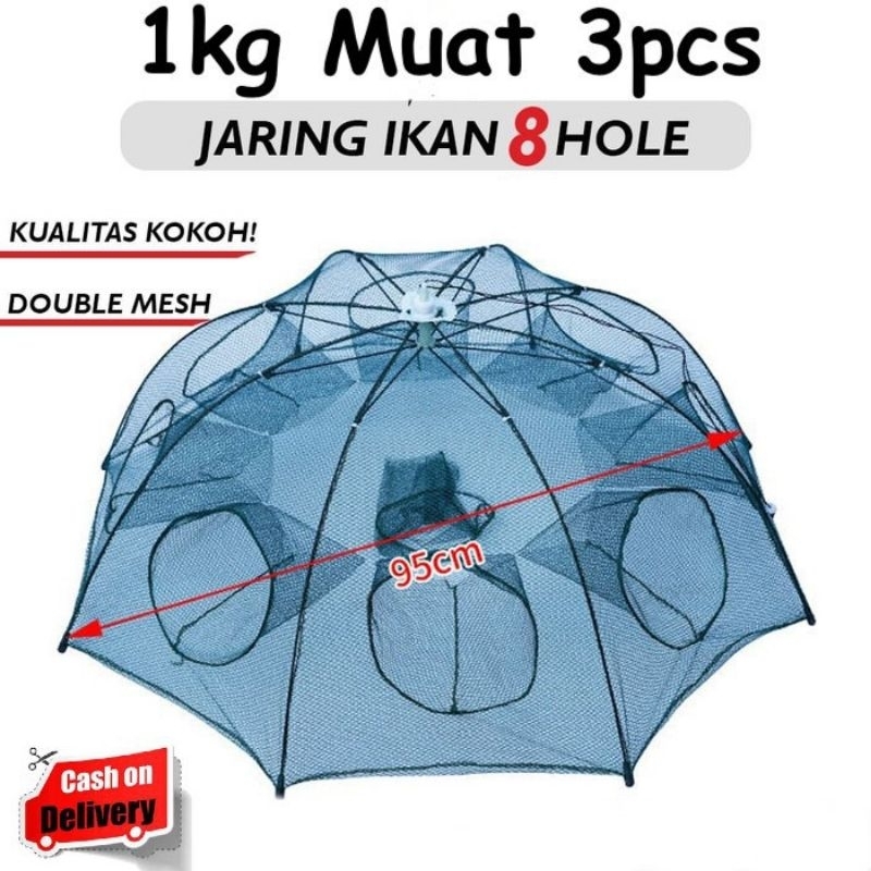 Jual PERANGKAP IKAN UDANG KEPITING JARING BUBU JEBAKAN PAYUNG 8 HOLES LUBANG | Shopee Indonesia