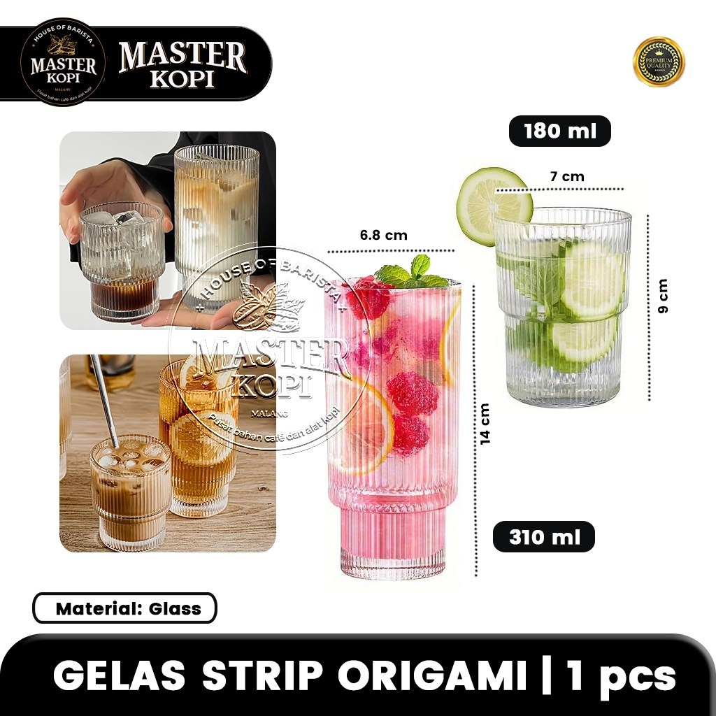 Jual Gelas Kaca Teh Jus Kopi Desain Strip Origami Estetik Korea 1pcs ...