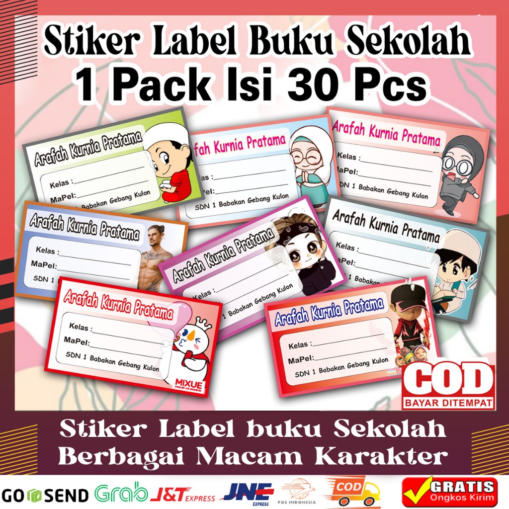 Jual 30 Pcs Stiker Label Buku Sekolah Custom Pilih Desain Favoritmu ...