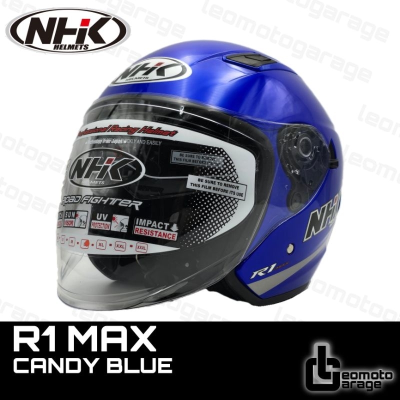 Jual NHK R1 MAX UNICOLOR/POLOS CANDY BLUE HELM HALF FACE | Shopee Indonesia