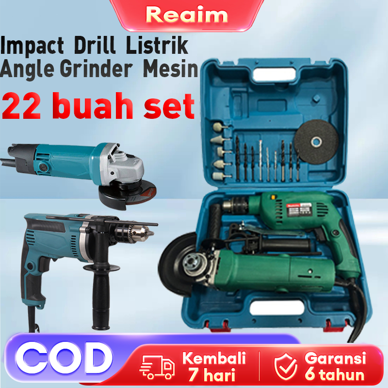 Jual REAIM Gerinda dan bor dapat box paket lengkap gerinda mesin gerinda tangan paket bor paket ...