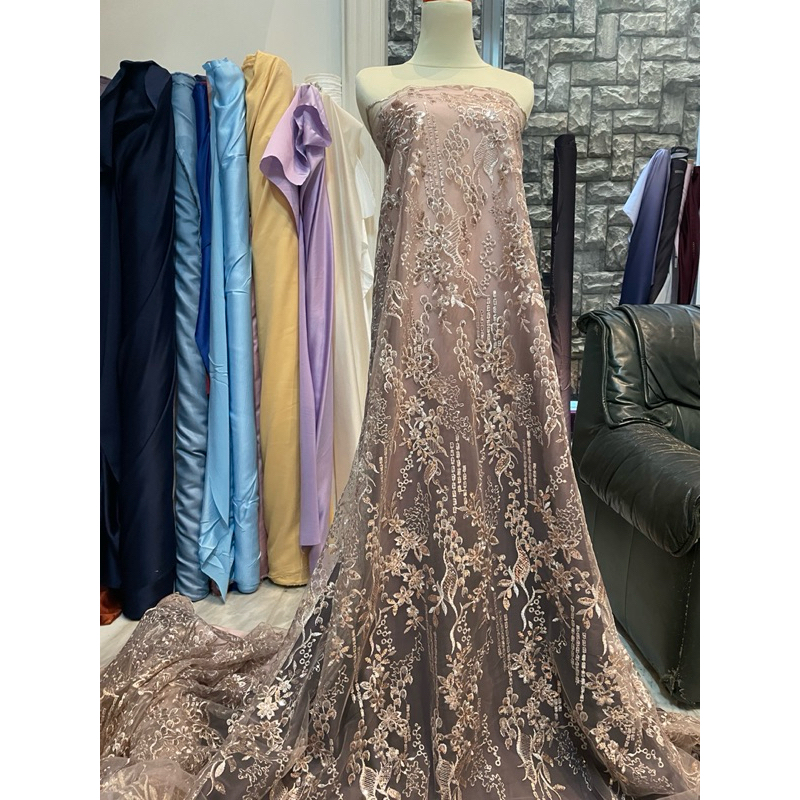 Jual Bahan Kain Brokat Tile Payet Sequin Gracia Warna Coksu Latte ...