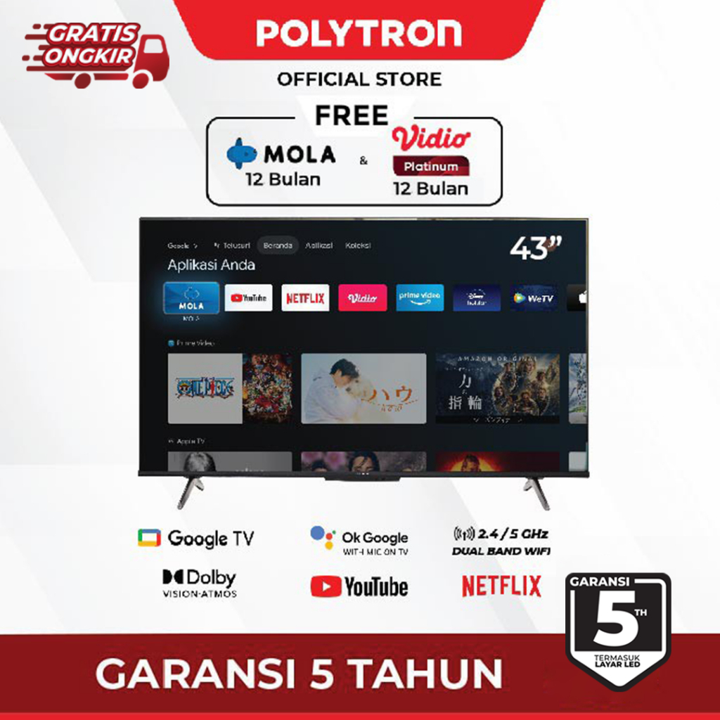 Jual TV POLYTRON 43 INCH UHD 4K SMART GOOGLE TV ANDROID - 43UG5959 ...