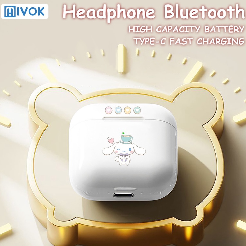 Jual MIVOK PRO 4 TWS Headphone Bluetooth Nirkabel Headphone Kartun ...