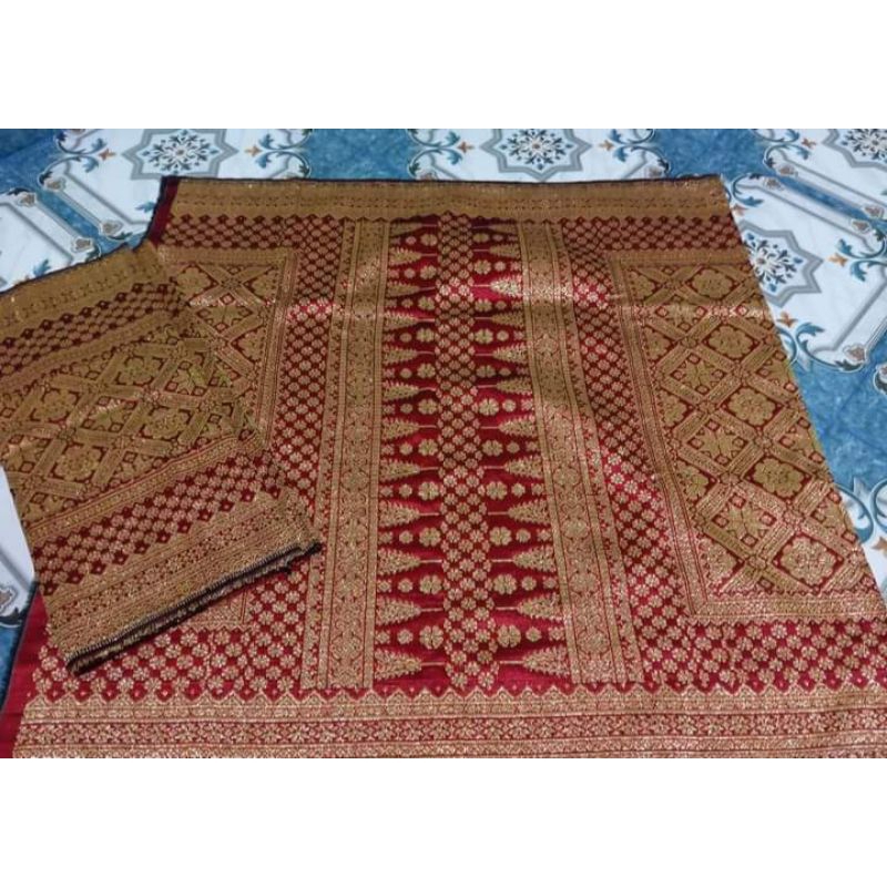 Jual SALEE 8 8 songket lepus maron gold / songket palembang asli tenun ...