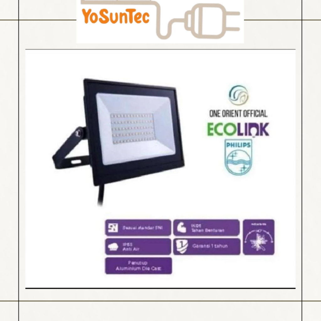 Jual LED SOROT 50W Flood Light Lampu Penerangan Tembak Proyek 50 Watt Outdoor Ecolink Fl007 ...