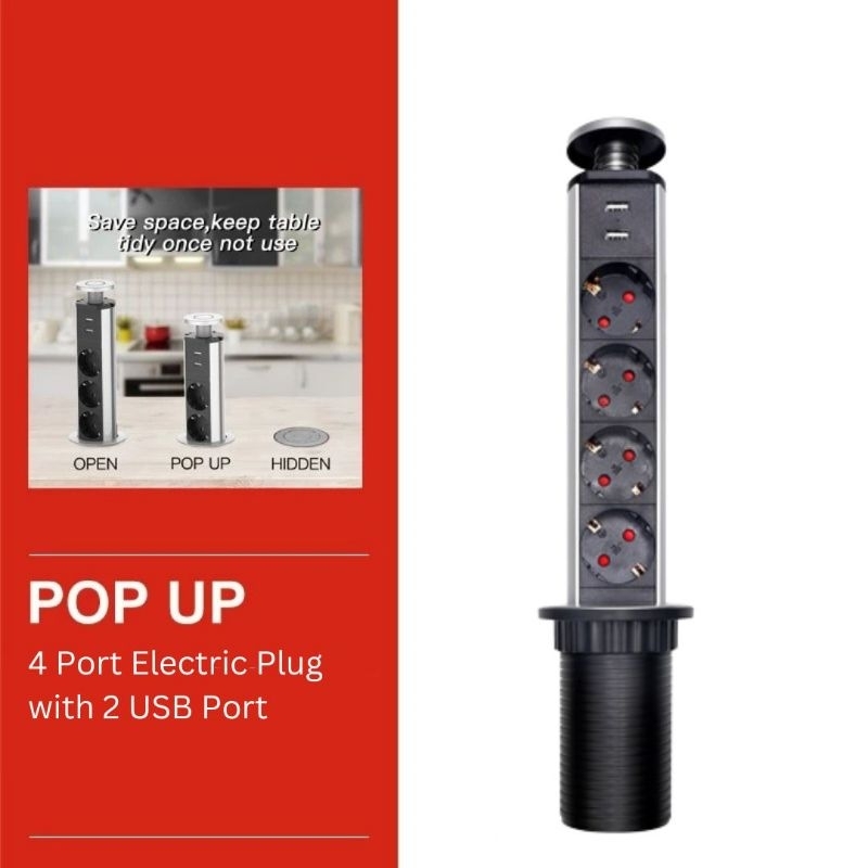 Jual Colokan Stop Kontak Listrik Tanam Meja Pop Up Elektrik 4 Port + 2 ...