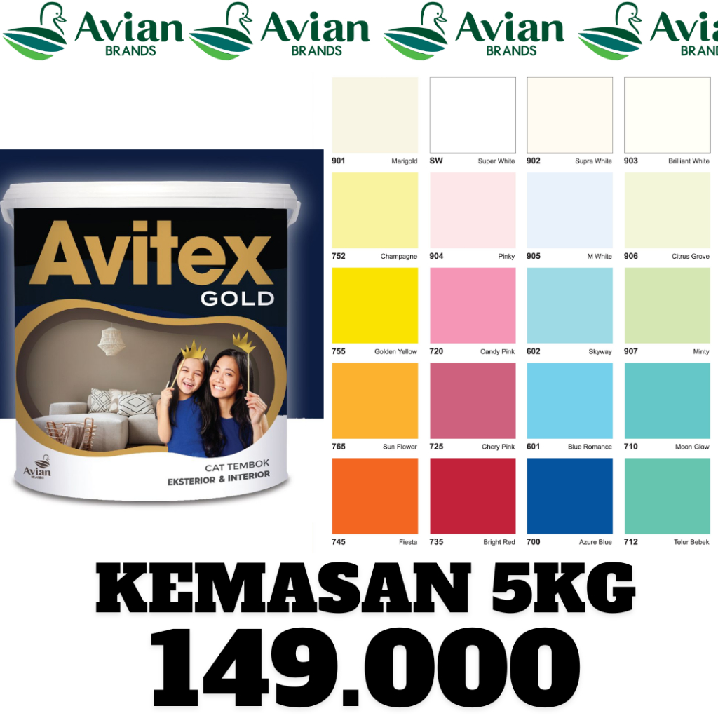 Jual AVITEX GOLD CAT TEMBOK EKSTERIOR & INTERIOR KEMASAN 5KG | Shopee Indonesia
