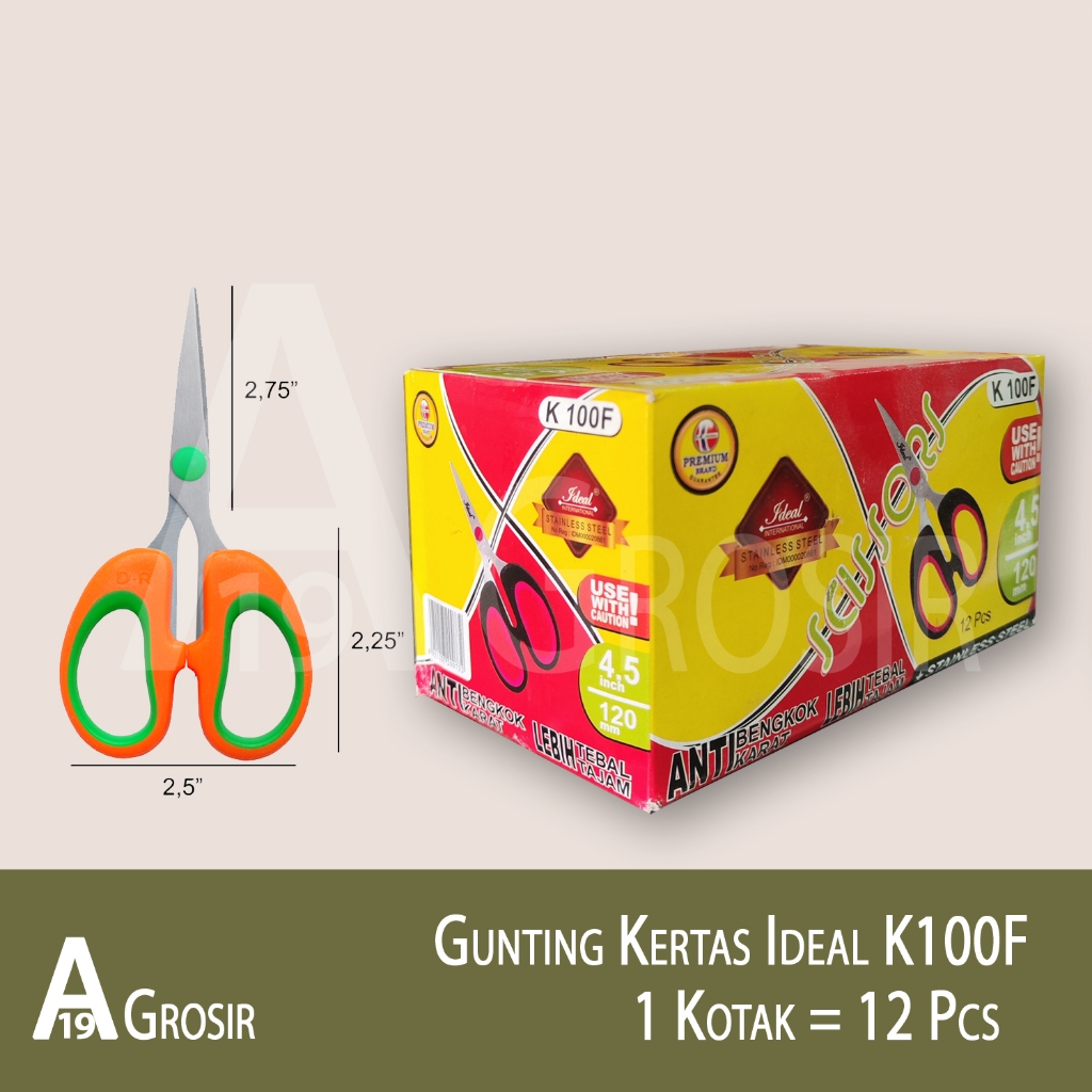 Jual (1BOX=12PCS) Gunting Kertas IDEAL K100F | Shopee Indonesia