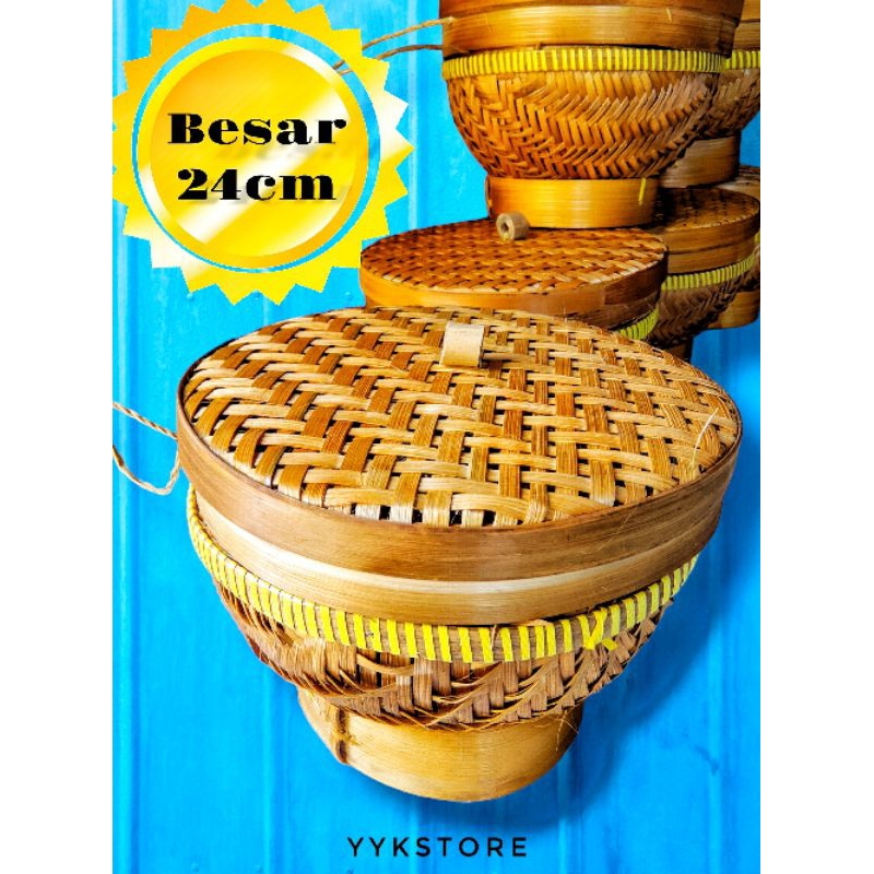Jual Wakul nasi bambu sz besar sudah dengan tutupnya / ceting bambu ...