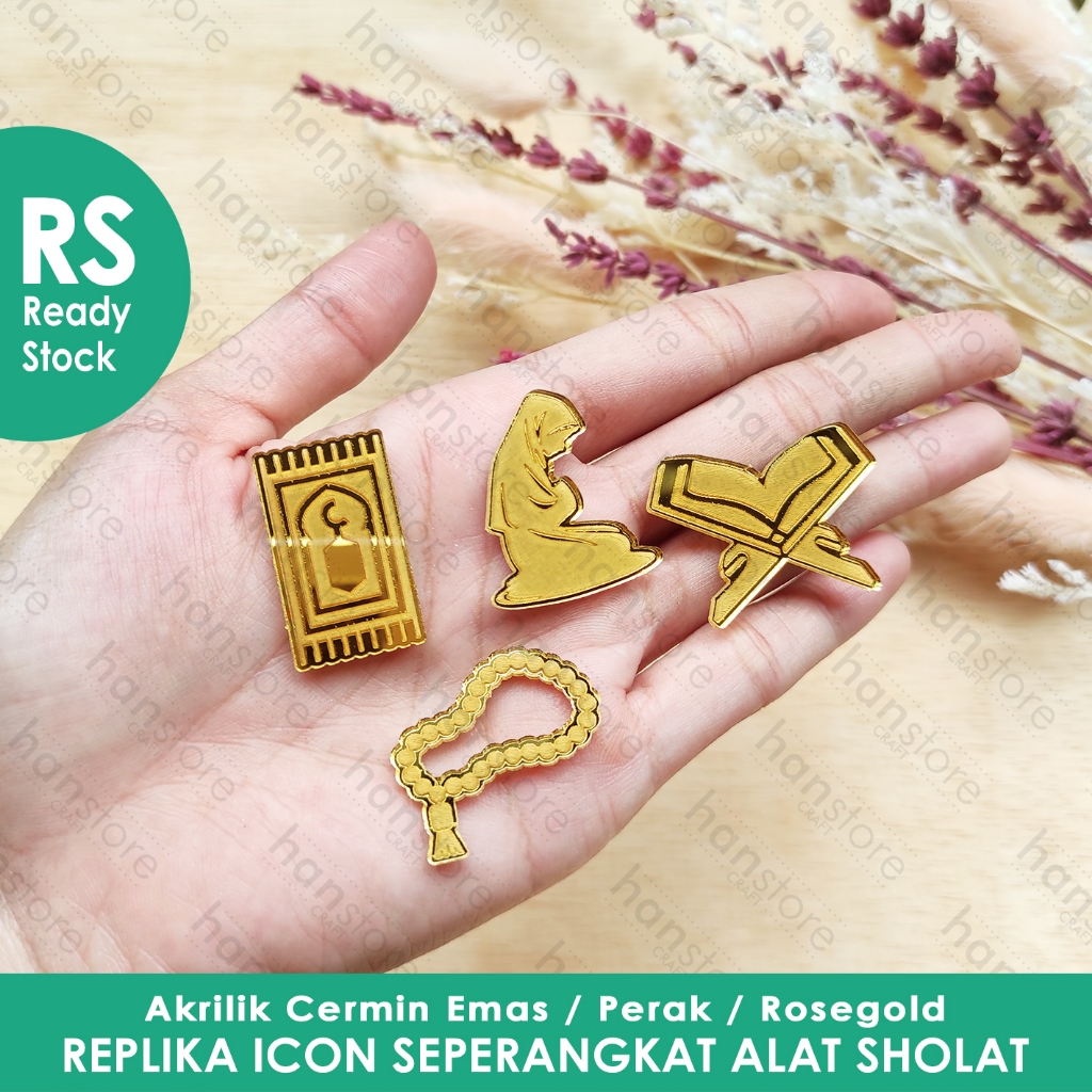 Jual RS 1 Set Replika Icon Seperangkat Alat Sholat Akrilik Emas / Perak ...