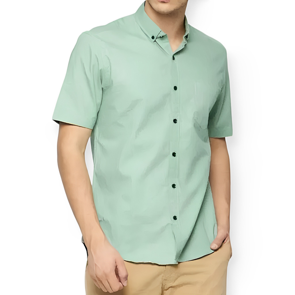 Jual Baju Kemeja Pria Mens Hem Polosan Lengan Pendek Katun Hitam Putih ...