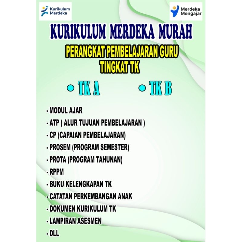 Jual Perangkat pembelajaran kurikulum merdeka TK a dan TK b terupdate | Shopee Indonesia