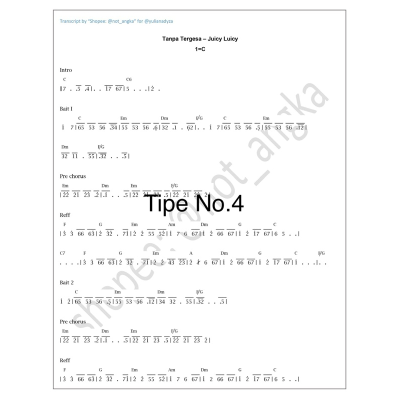 Jual Jasa Pembuatan Partitur Not Angka dan Chord | Shopee Indonesia