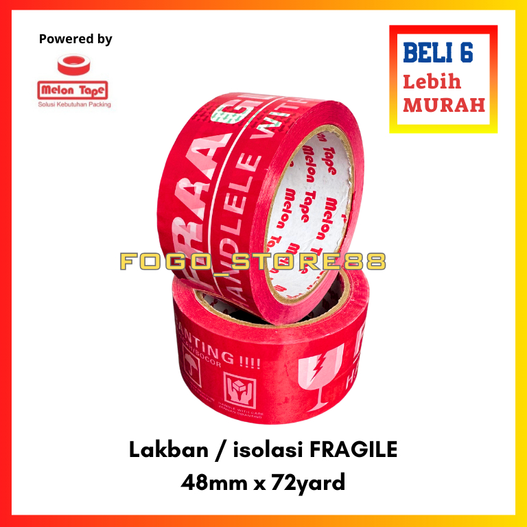 Jual Lakban / isolasi FRAGILE MERAH Besar ukuran 2inch 72yard dan ...