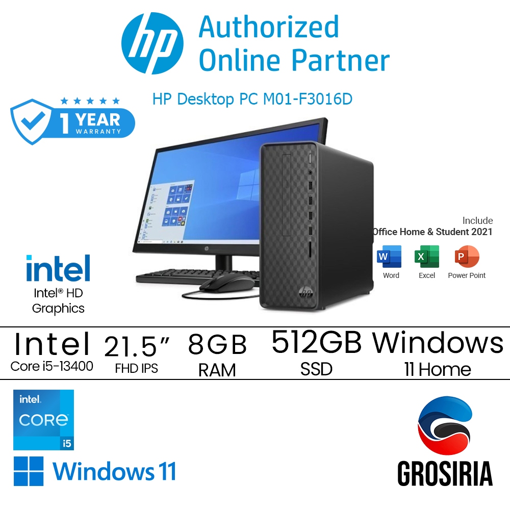 Jual HP PC Desktop M01 F3016D Intel I5 13400 8GB 512GB W11 + LED HP 21.5" V22VE 9W3H2PA | Shopee ...