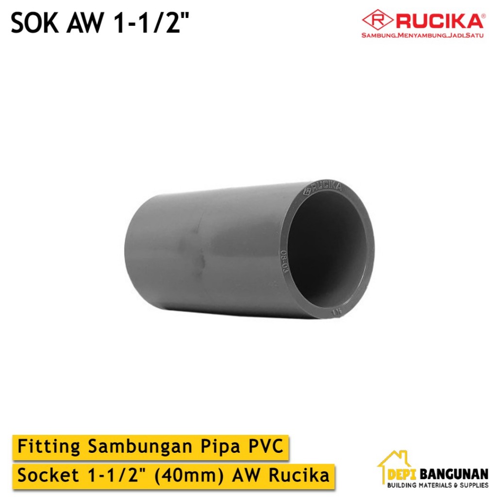 Jual Socket Sok 1 1/2 inch AW Rucika - Fitting Pipa PVC Straight Sock ...