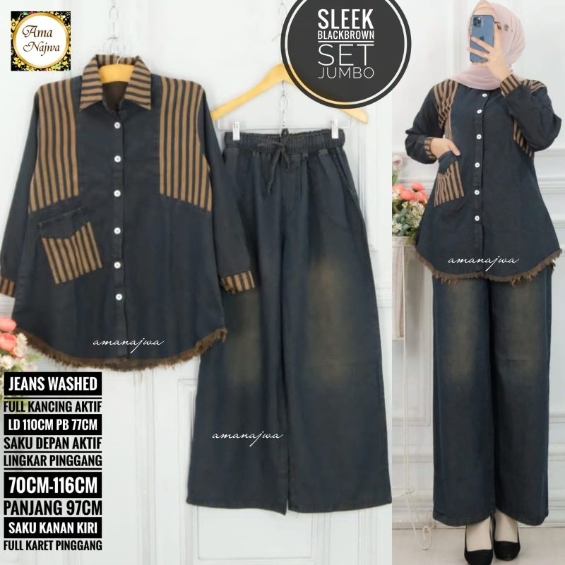 Jual Restok Sleek set Jumbo setelan wanita Jeans by Ama najwa | Shopee ...