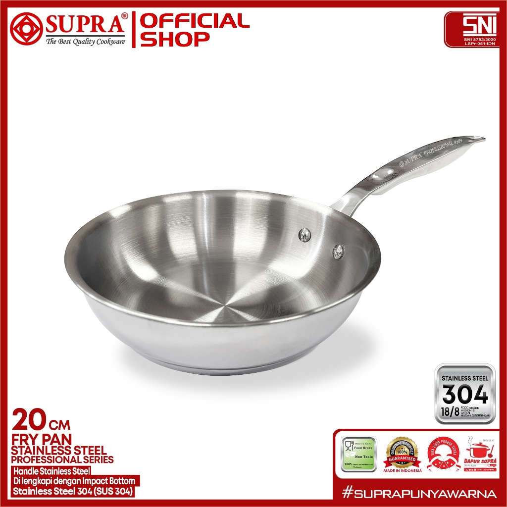 Jual SUPRA Panci Wajan Penggorengan Stainless Steel SUS 304 Frypan 20 Cm Professional Series ...