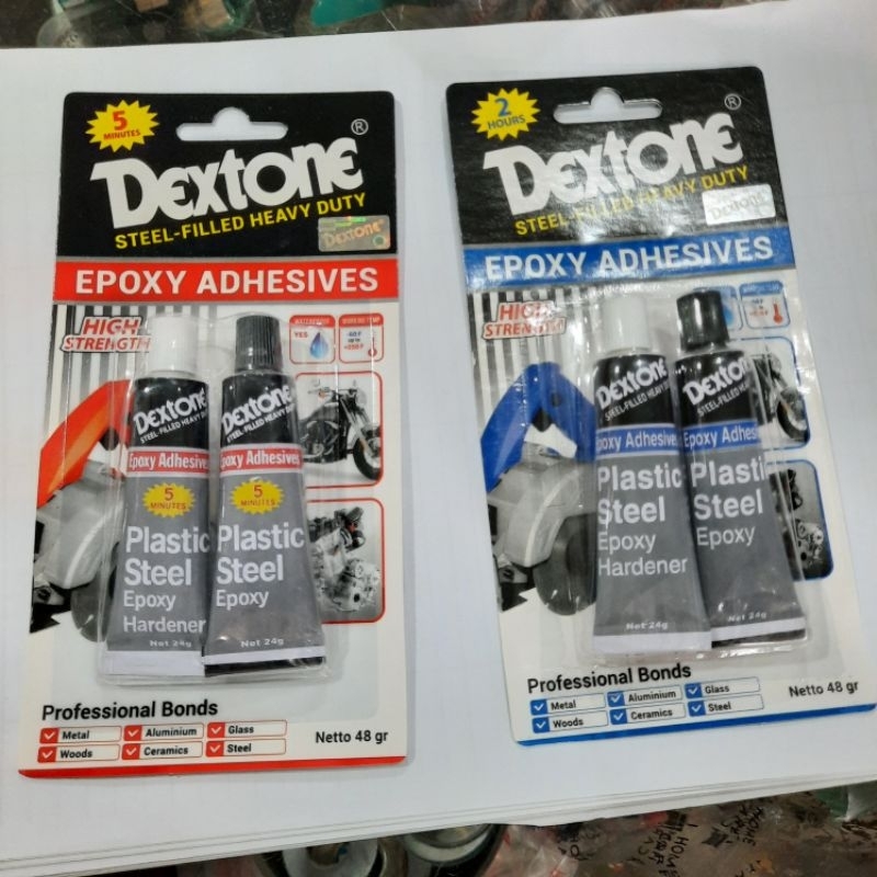 Jual Lem Plastic Steel Dextone 5 menit / 2 hours 48gr / Lem Besi Kayu ...