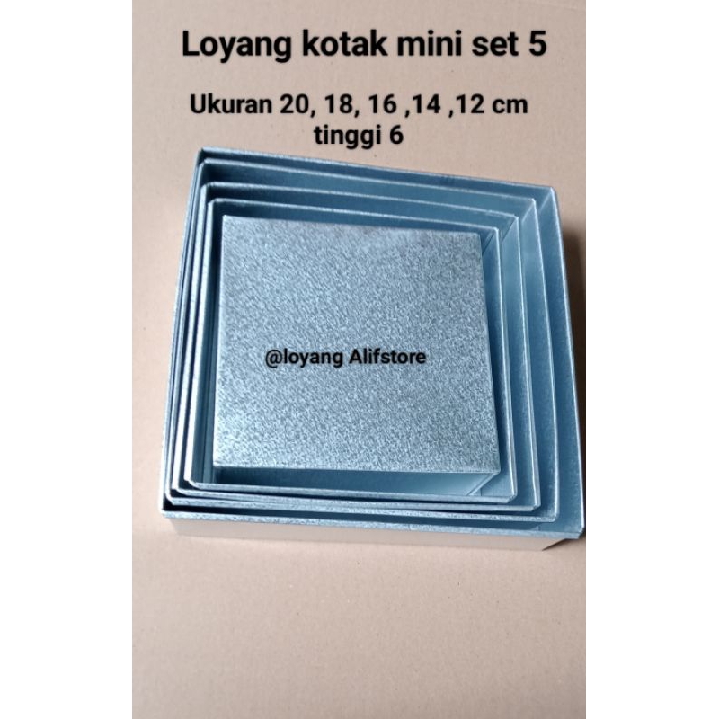 Jual 5 pcs loyang kotak mini ukuran 20, 18, 16, 14, 12 tinggi 6 cm ...