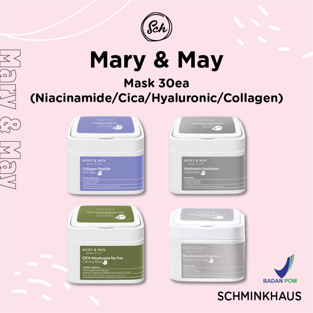 Jual [BPOM] MARY & MAY Mask 30ea ( Niaciname/Cica /Hyaluronic/Collagen ...
